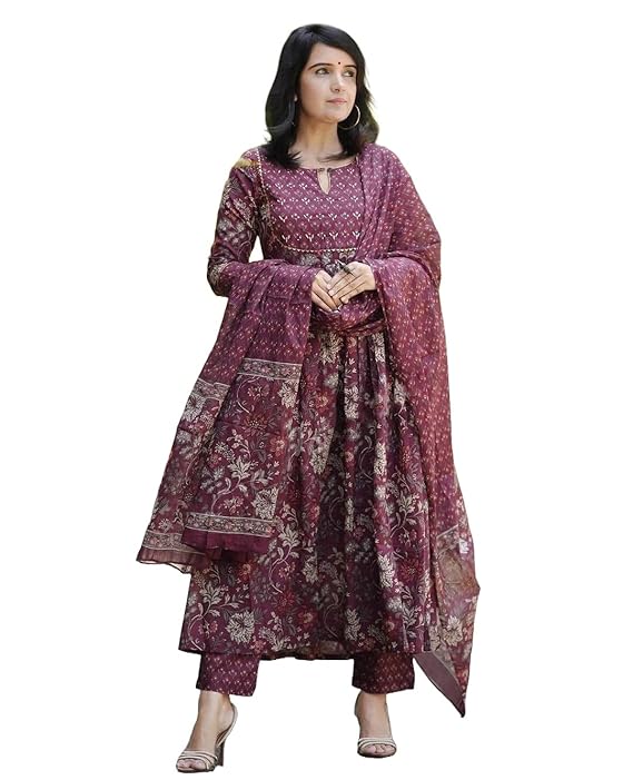 Alvami Women Anarkali Kurta and Pant Set with Dupatta - Digital Prachi